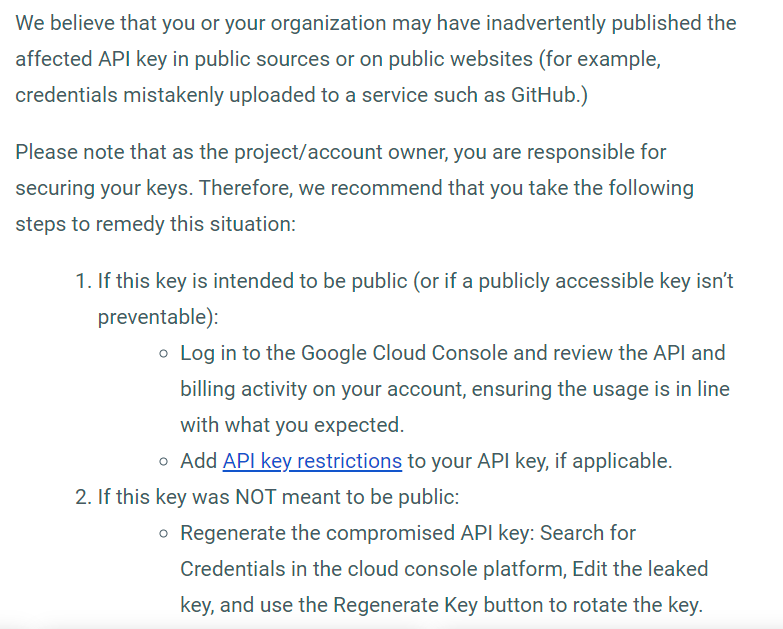 From Google Warning- Publicly Accessible Google API Key — VOXEL