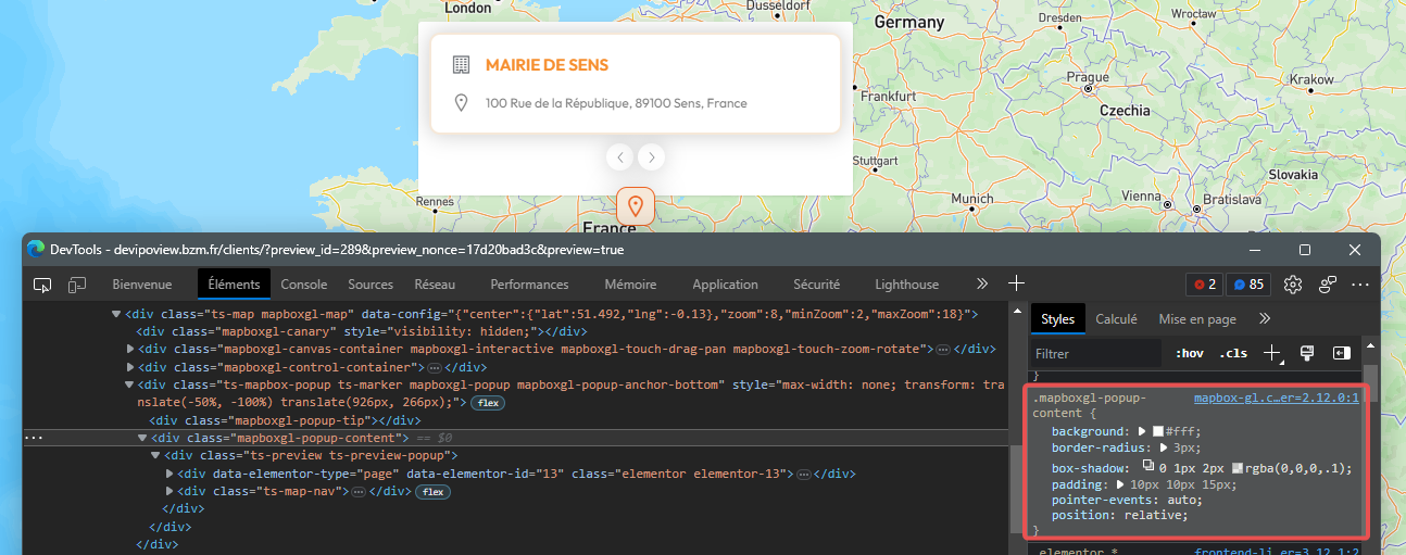 How to change .Mapboxgl-popup-content class ? – VOXEL