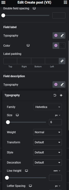 Create Post widget – Font Size – VOXEL